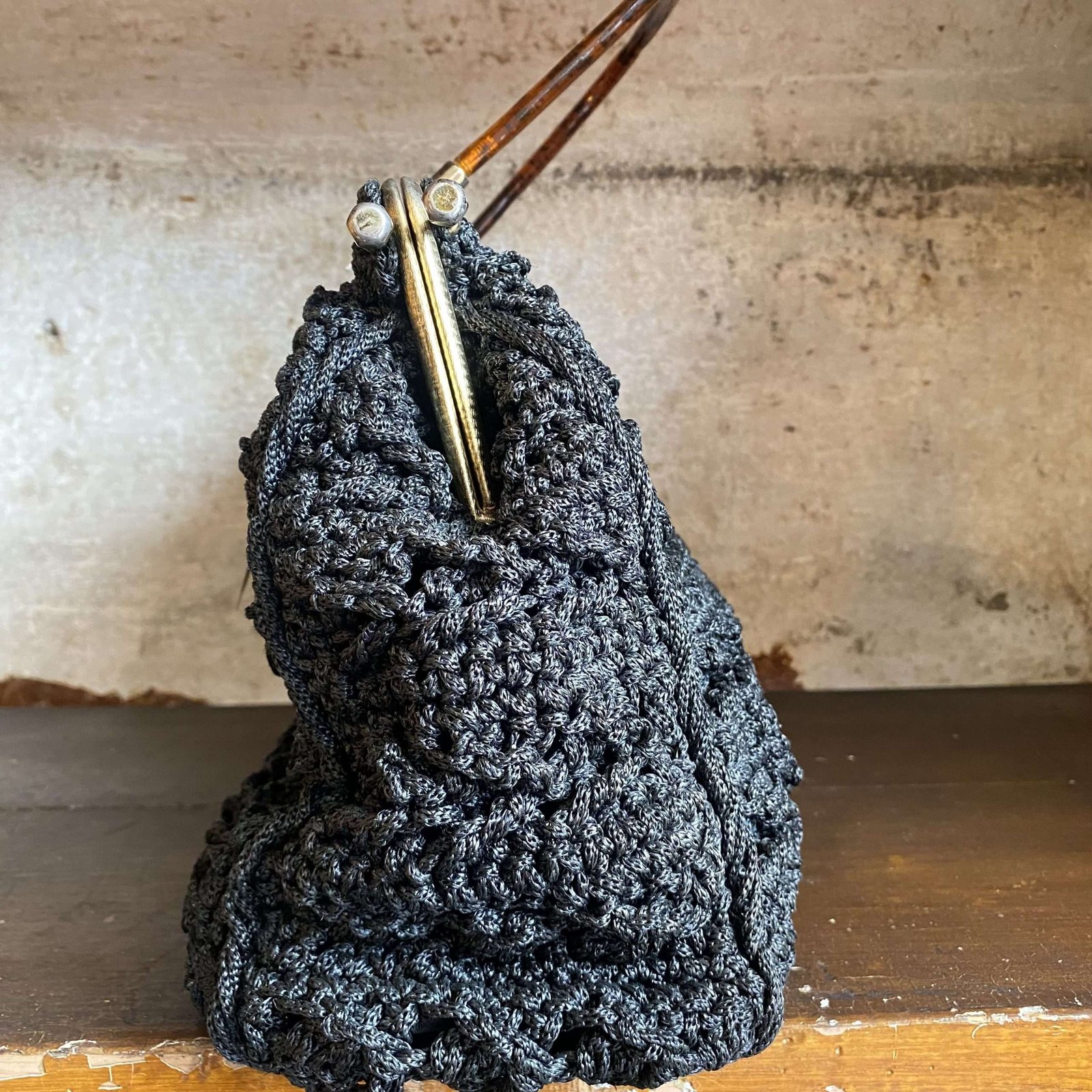 1960s/70s Crochet Mock Tortoise Shell Handle Handbag. - Black Jacket ...